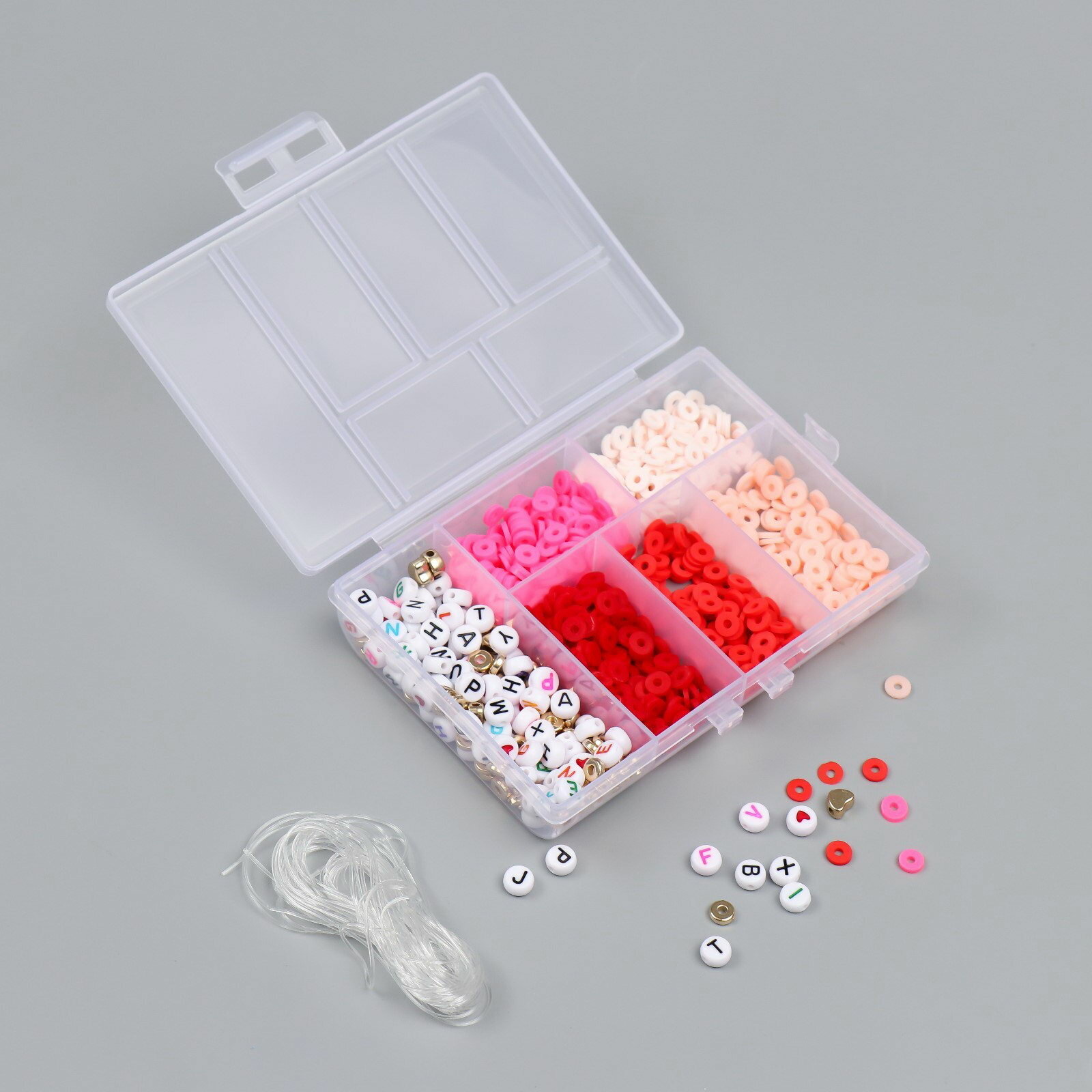 Бусины в шкатулке "Красные", нить 0.8 мм 5 м 12x8.4x2.2 см, цвет: красный