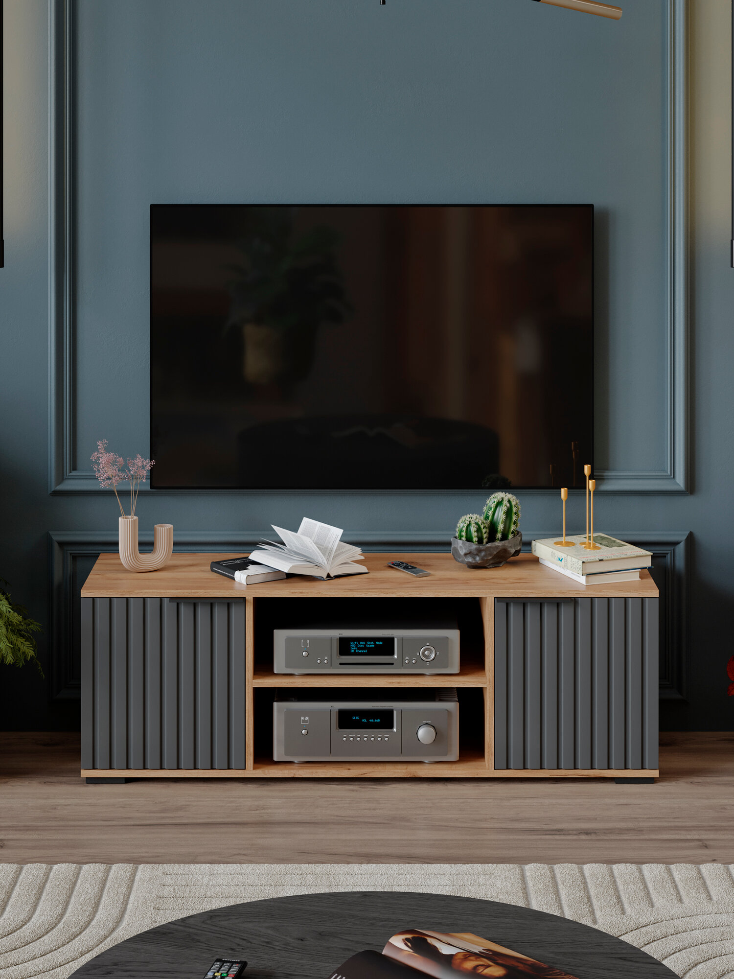 Тумба под телевизор Хилтон Исп.2 (Дуб крафт золотой/Графит матовый)