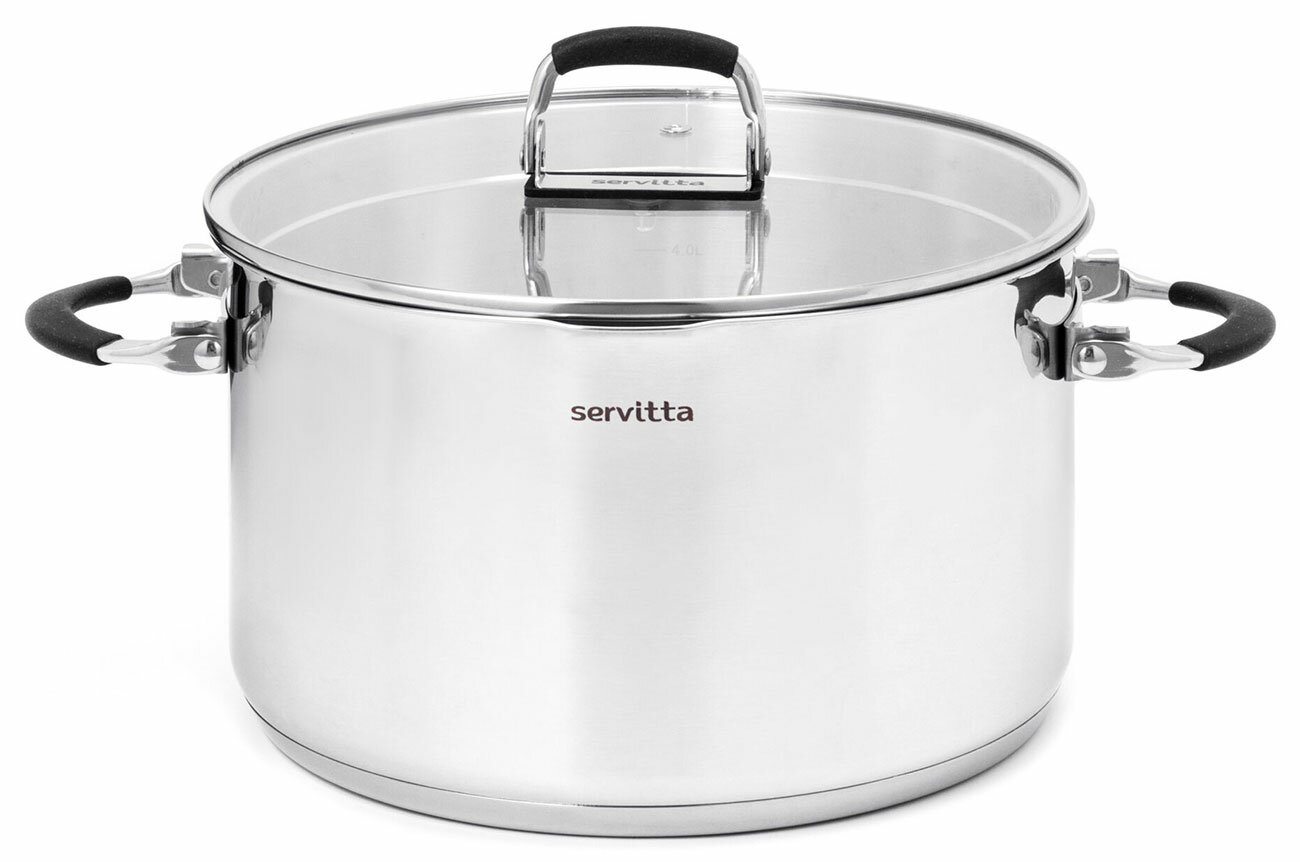 Кастрюля Servitta Terso, 2.5 литра, крышкой, ручками-трансформерами и носиком для слива (Sr0281)