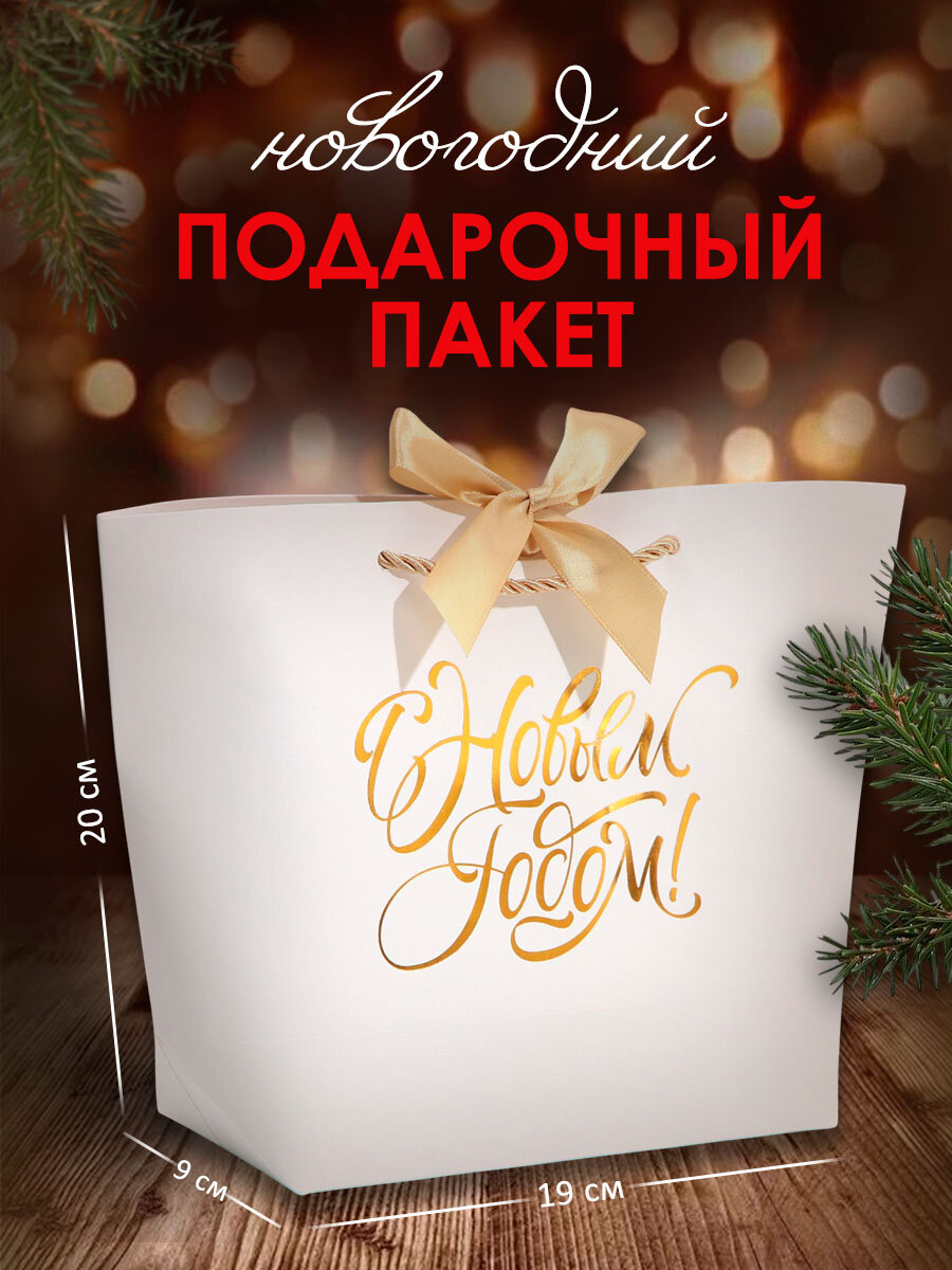 Пакет подарочный «White Snow», 19 х 20 х 9 см, белый, для подарка на Новый год