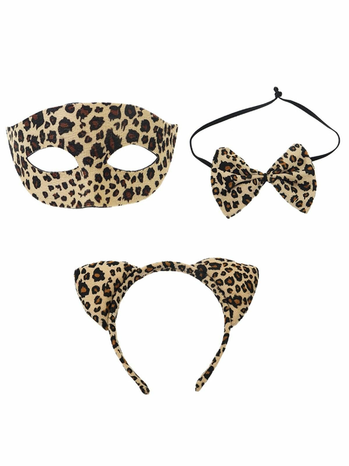Практичная маска для Хэллоуина с мягкими ушами для вечеринок и косплея, - Леопард из трех частей