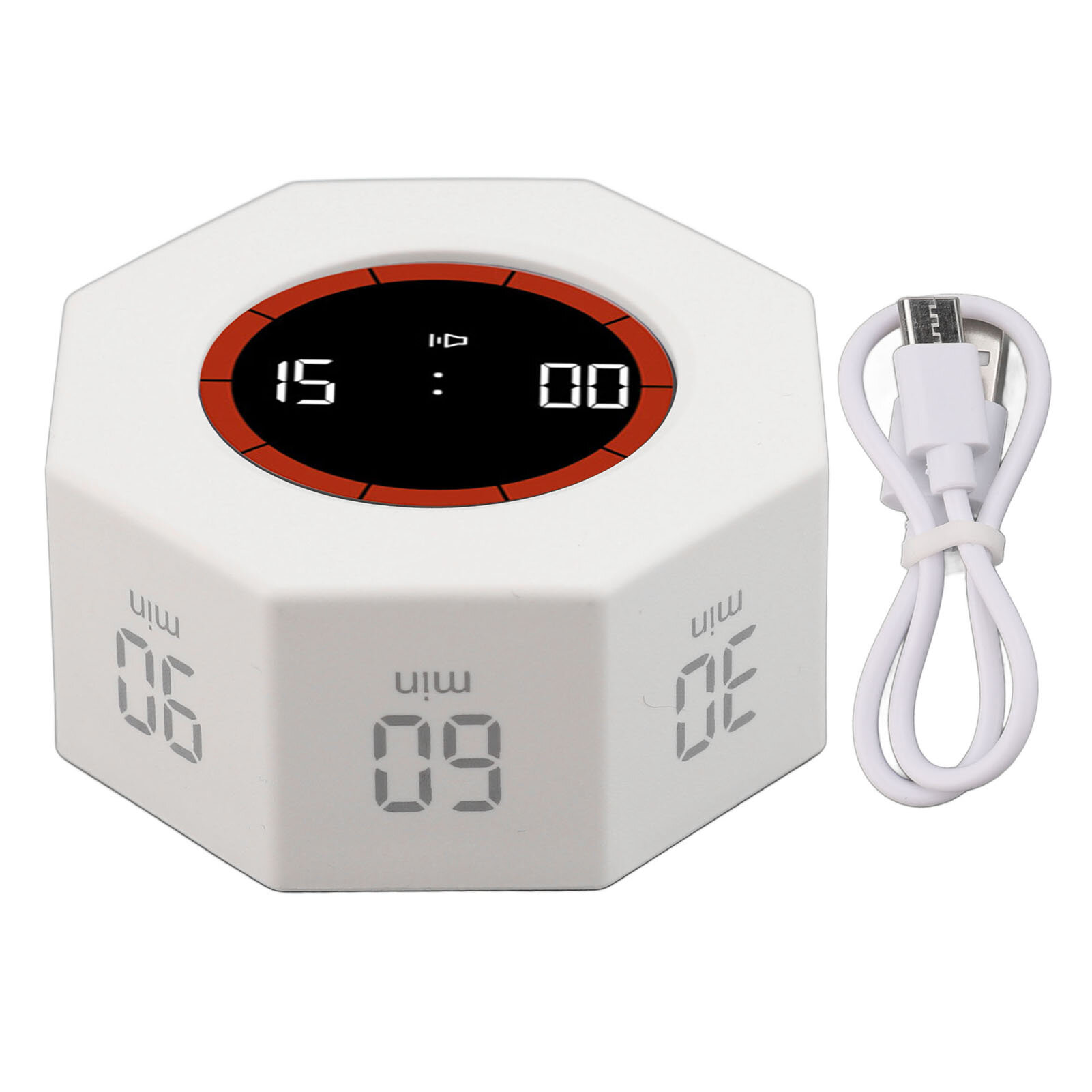Таймер Octagon Timer Cube, настольный, с датчиком G, для работы, учебы, кухни, с настраиваемым обратным отсчётом 1, 3, 5, 15, 30, 60, 90 мин, белый