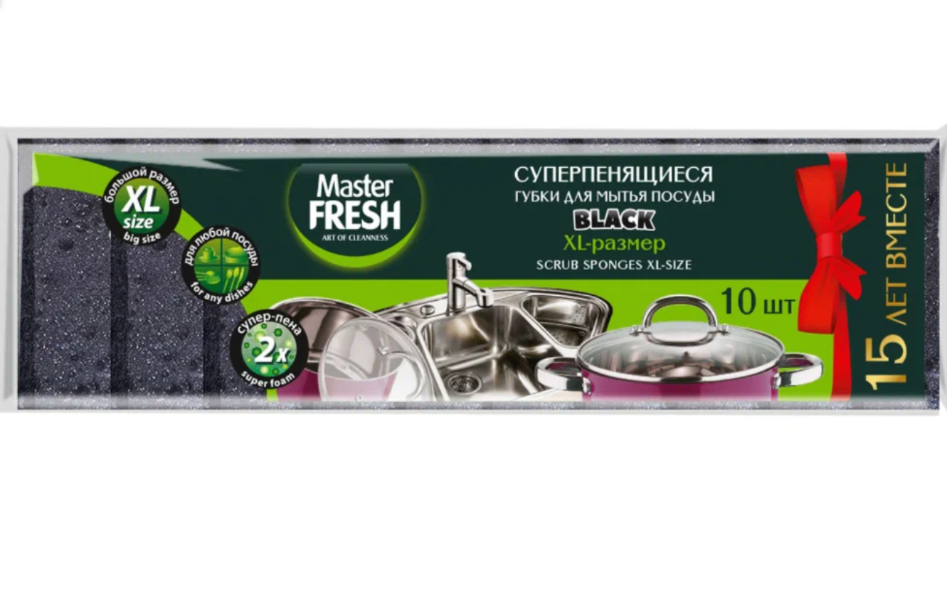 Губки для мытья посуды Master Fresh black XL, bubble-поролон, 10 шт
