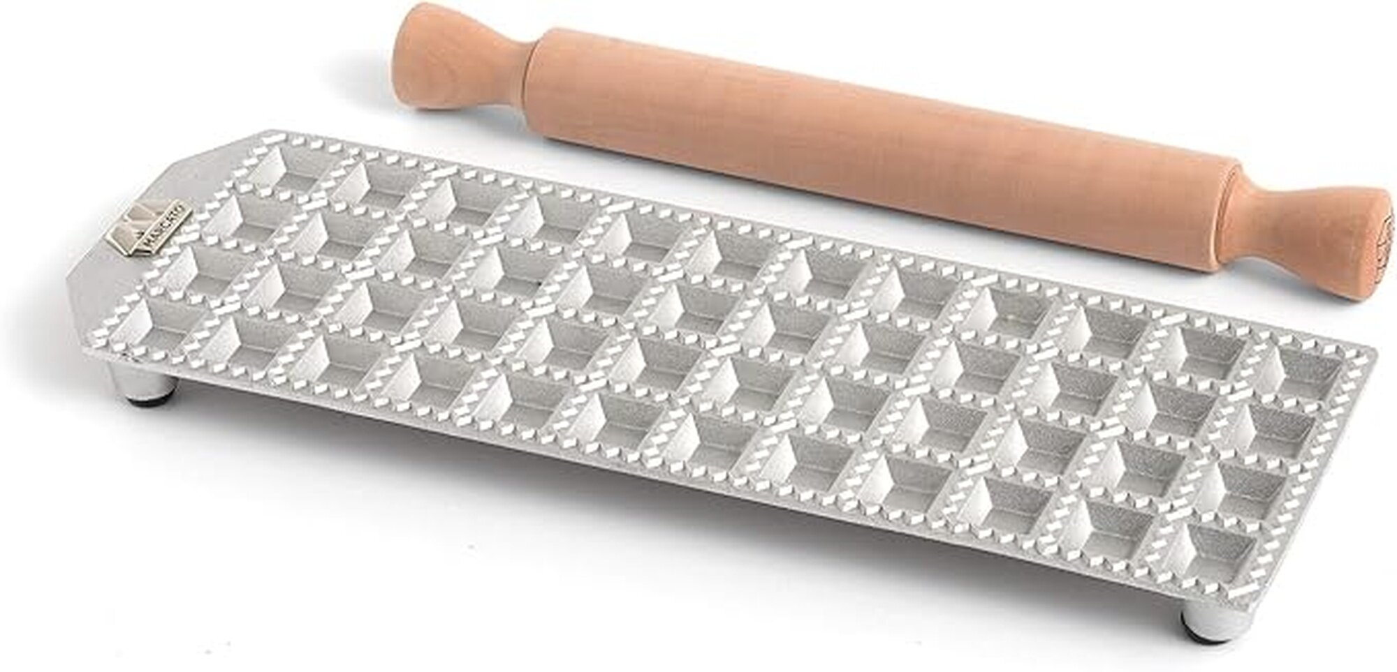 Пресс для равиоли - Marcato - на 48 равиоли, квадрат, размер 25 мм, + скалка, RA-Q25X48-CLS