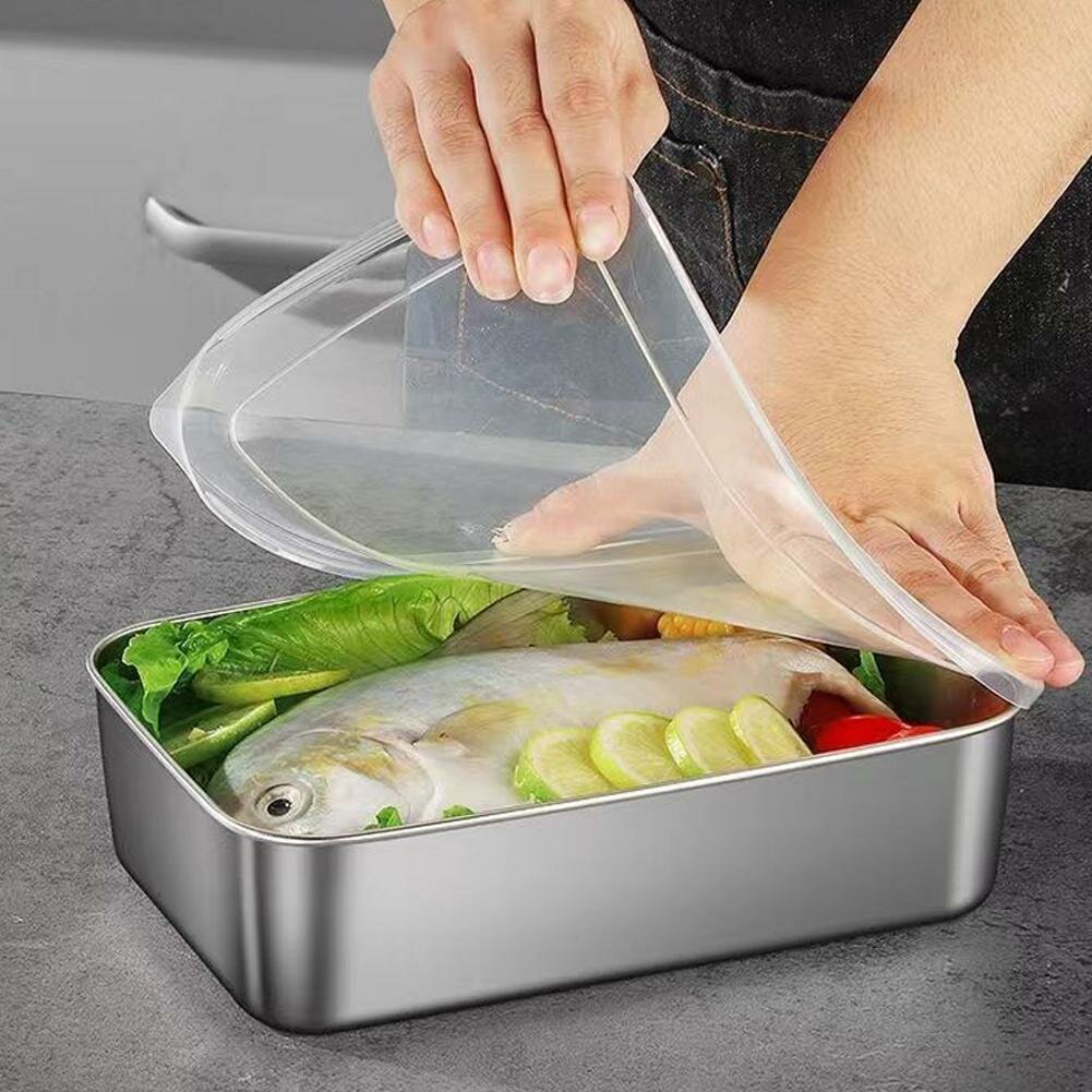 Нержавеющая сталь Контейнер пищевой, , контейнер для хранения С крышкой,13.5x10x5.5cm,2 шт