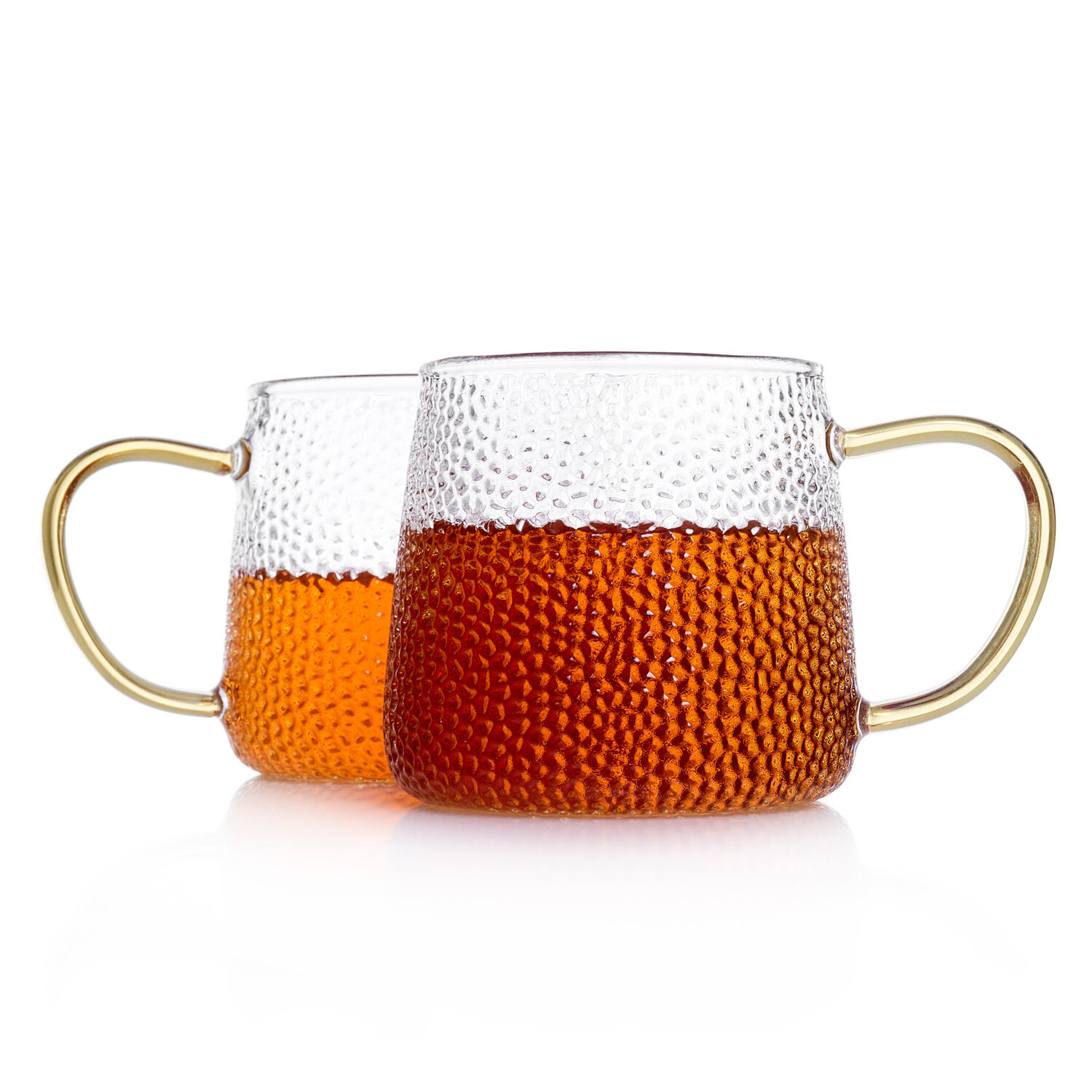 Кружка для чая и кофе стеклянная из рельефного стекла и желтой ручкой 300 мл 2 шт.