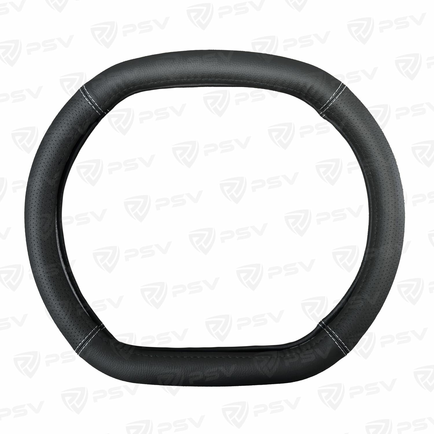 Чехол на руль оплетка руля для авто со скошенным низом D форма PSV DRIVE CORNER (Черный/Отстрочка белая), размер M 37-39 см
