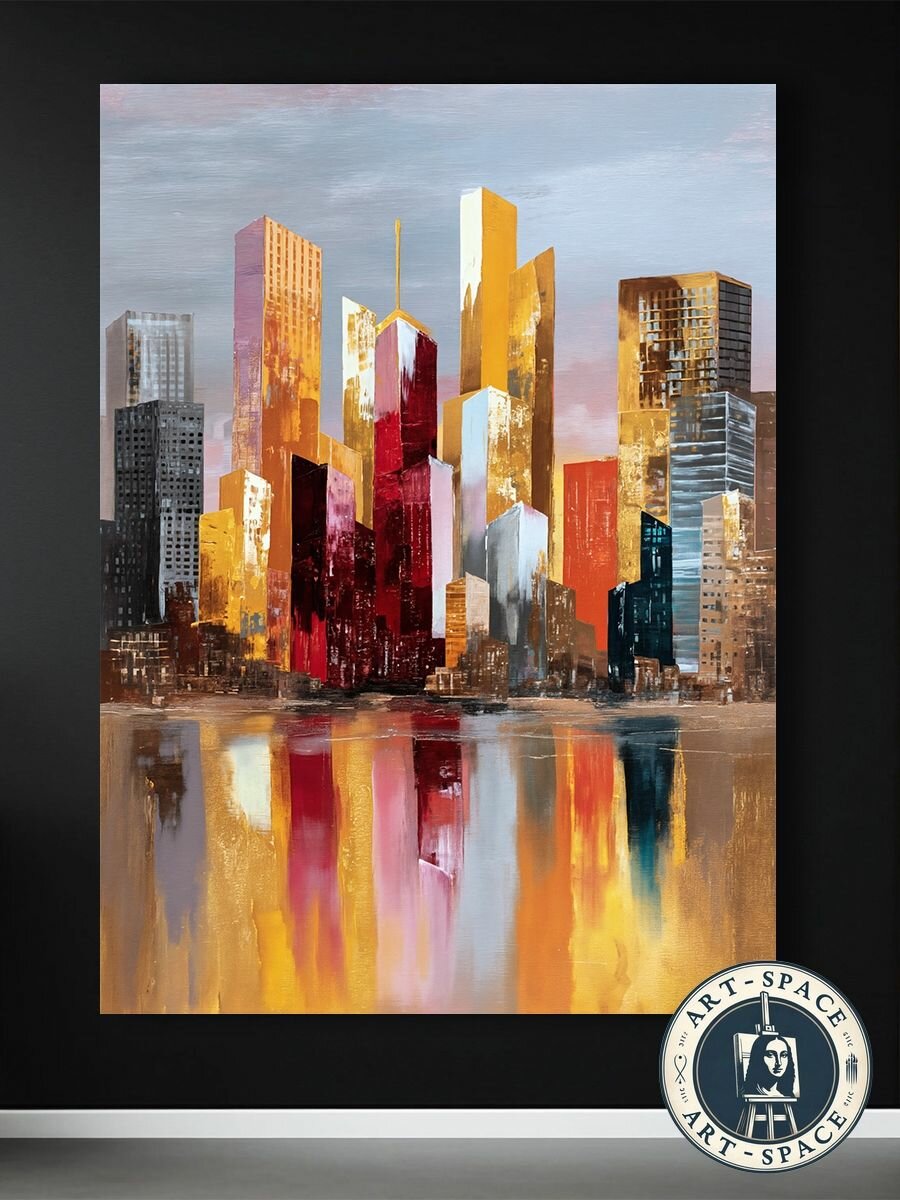 Картина интерьерная на стену вертикальная - "Город / Пейзаж / Небоскребы" , 60х80 см.