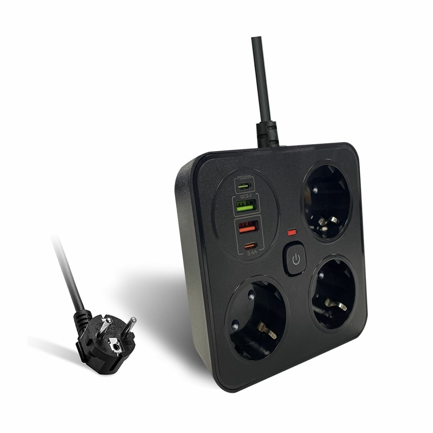 Разъем PD20W с 3 отверстиями большого шага + QC3.0 для быстрой зарядки USB с переключателем защиты от перегрузки