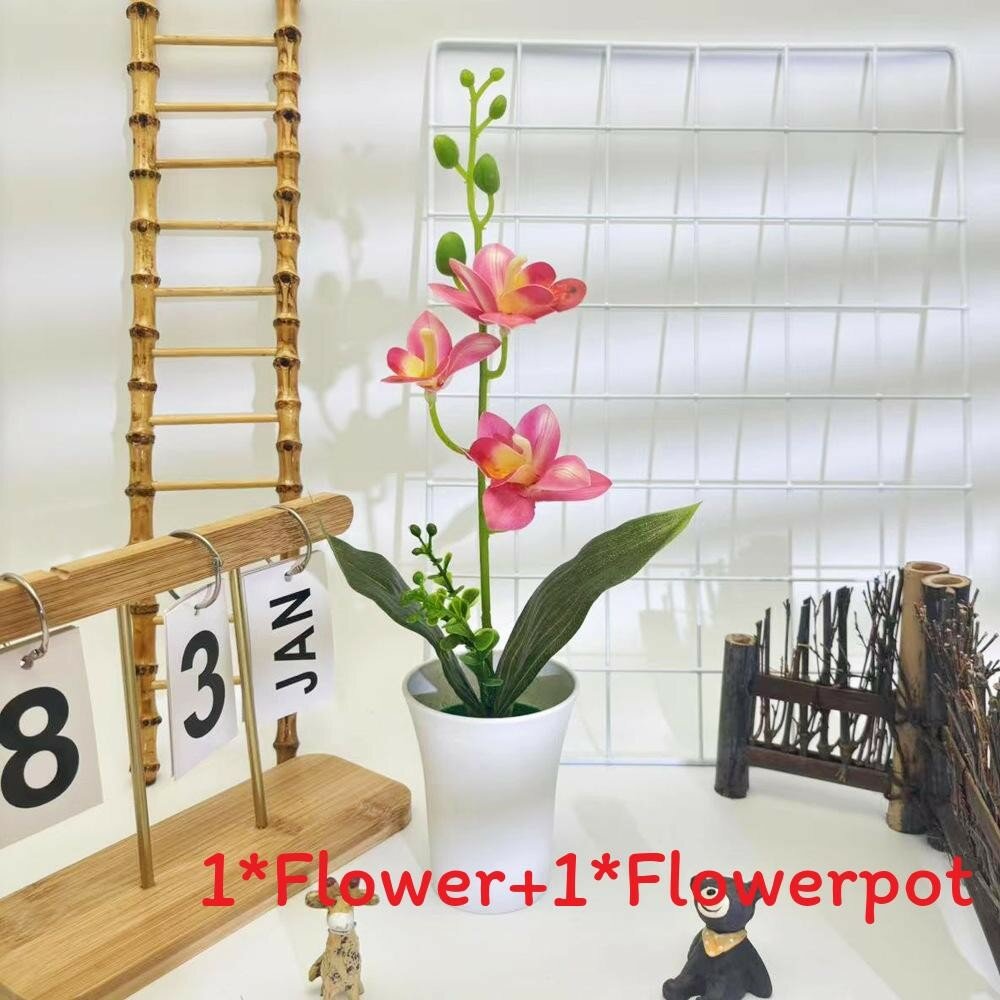 Elegant artificial orchid display for photography props and home decoration, red pink