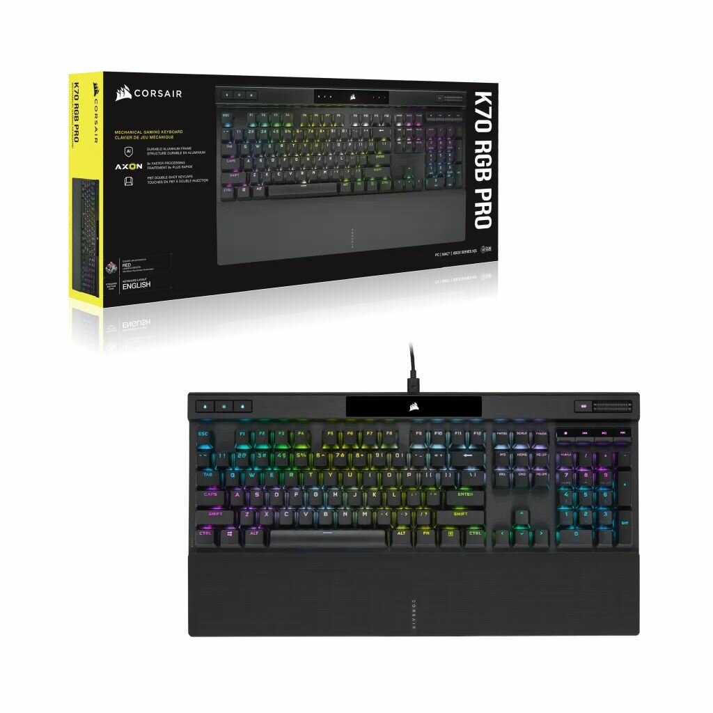 Corsair Игровая клавиатура проводная Corsair K70 RGB PRO, black-silver axis, (Cherry MX RGB Speed Silver), Английская раскладка, серебристый