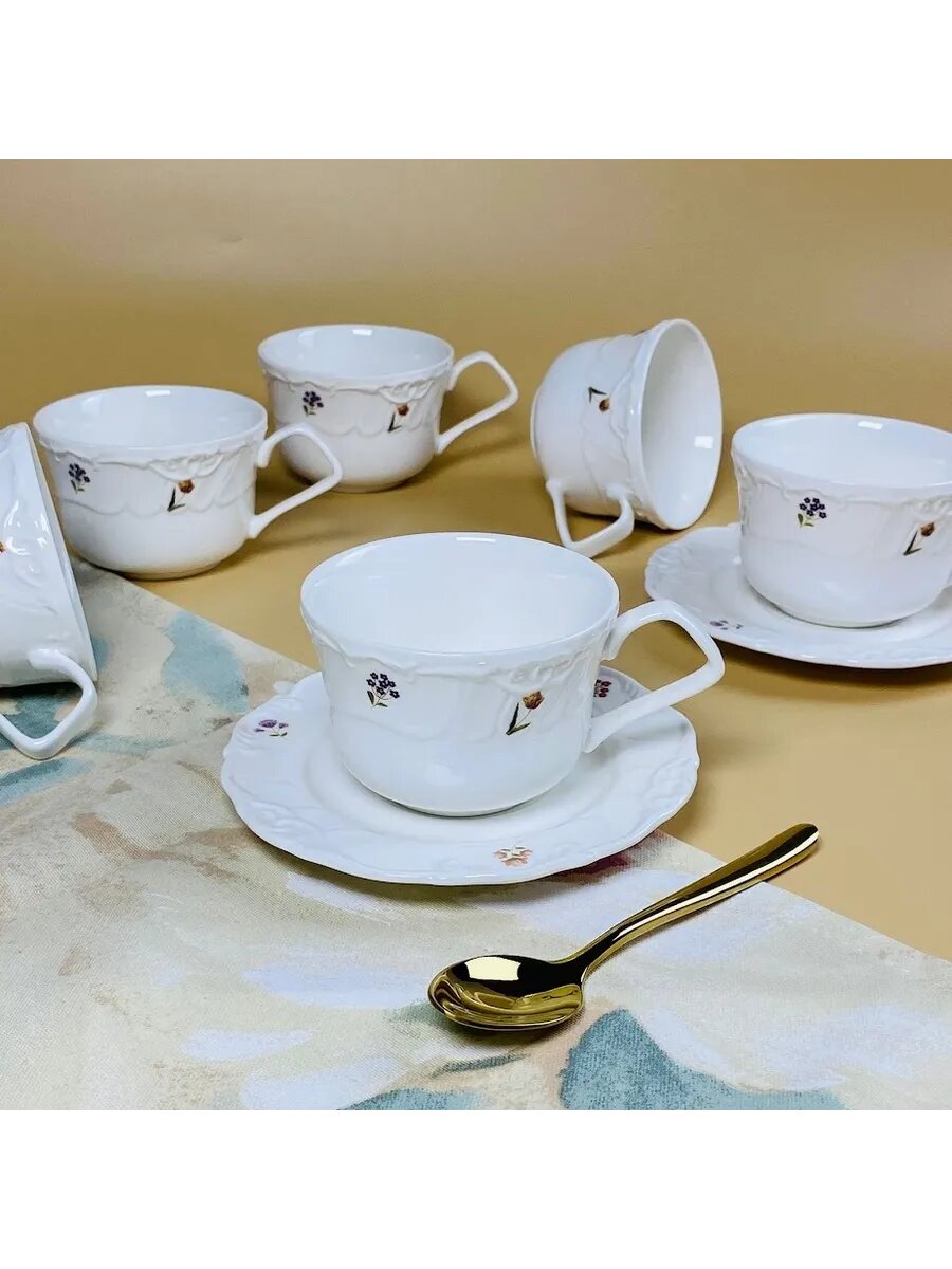 Чайный набор на 6 персон 12 предметов Lenardi Крокус 270мл фарфор