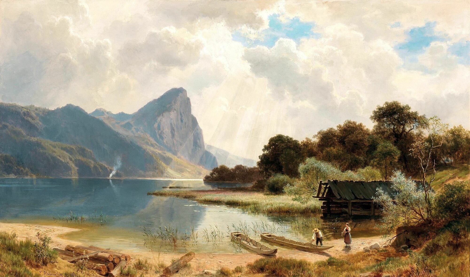 Картина Людвига Галауска Дракенштейн на озере Мондзее 80х47 см