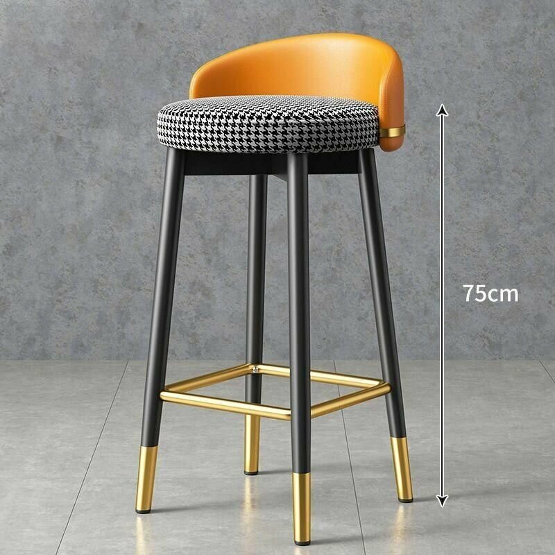 Барный стул "75"NiNi, скандинавский дизайн, оранжевый, металлическая основа, искусственная кожа