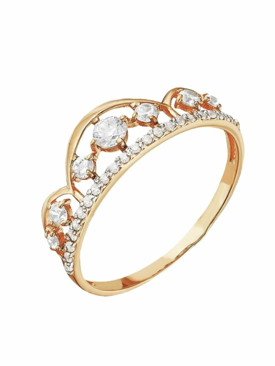 Кольцо тонкое, красное золото, 585 проба, родирование, фианит