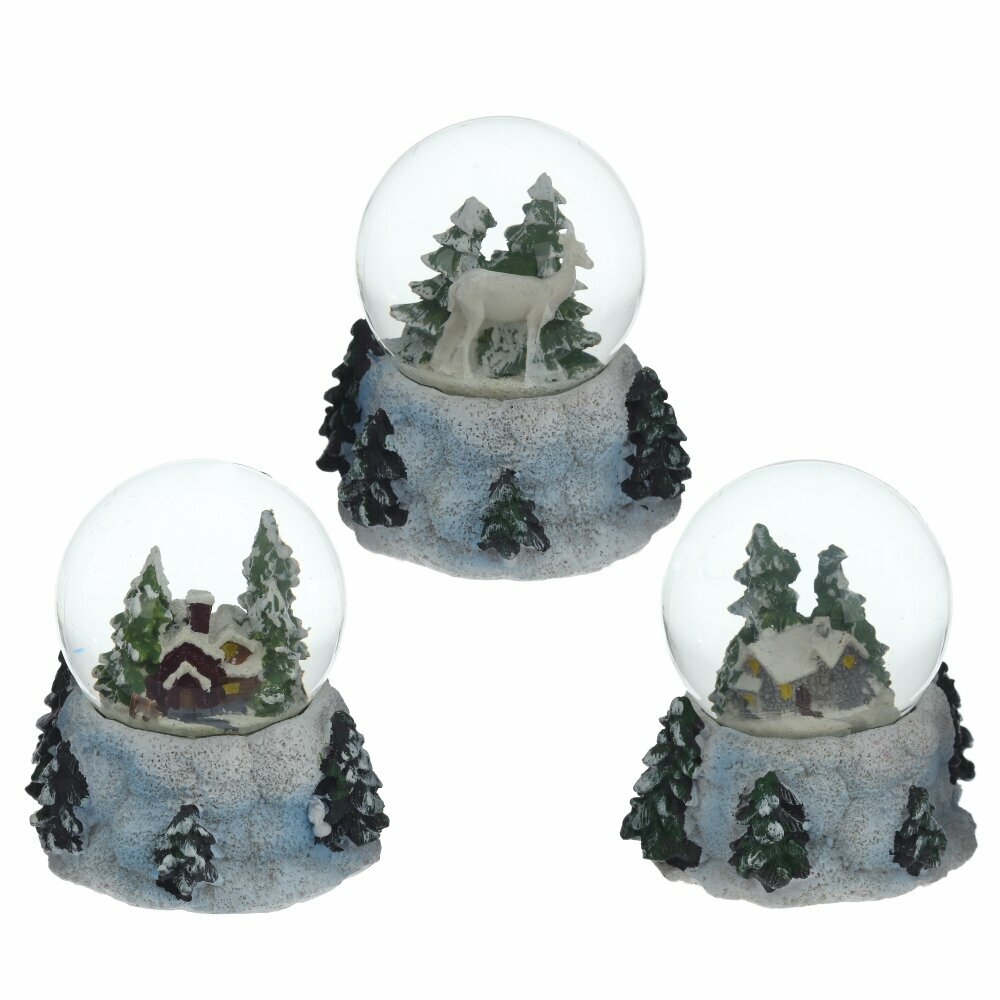 Фигурка декор в стекл шаре "Домик/Олень", D 6.5 см, L9 W8 H9 см, 3в.