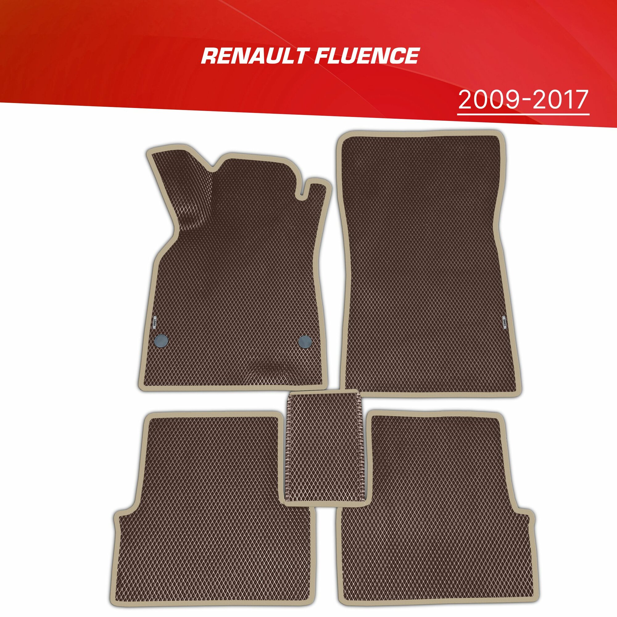 Коврики EVA (ЕВА) 3D Renault Fluence + 2 логотипа (шильдика) Renault / Рено Флюенс (2009-2017)