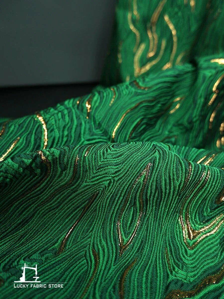 Вискозная жаккардовая ткань с металлическим эффектом Изумрудный, Green