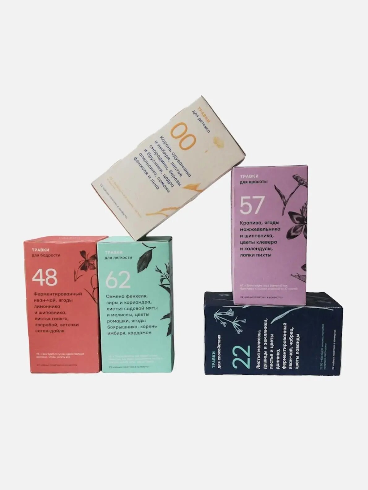 Набор травяного чая «Травки для спокойствия, для легкости, для бодрости, для детокса, для красоты», 5 пачек