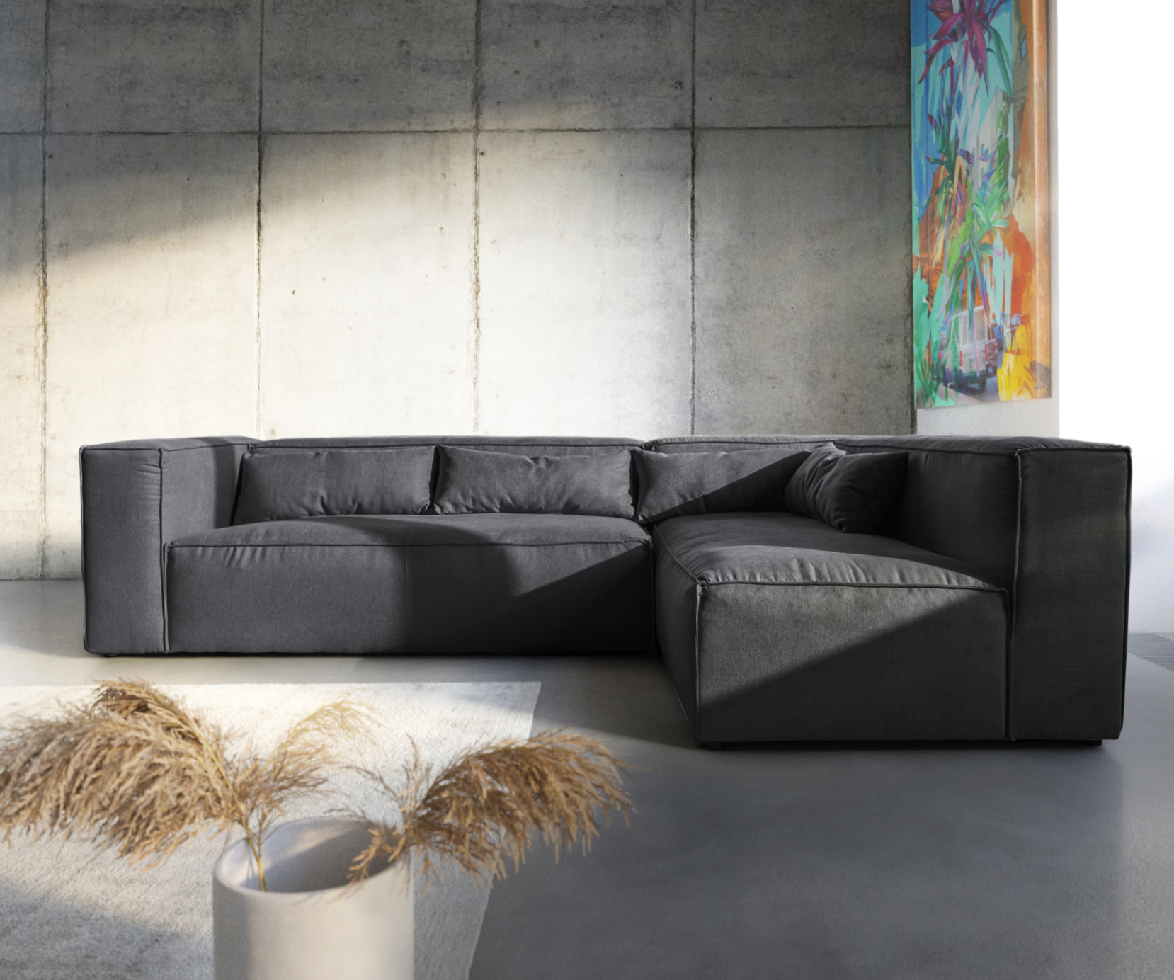 Диван угловой Harizma-Mebel Куб-Лофт мод3, Велюр, независимый пружинный блок, с подлокотниками