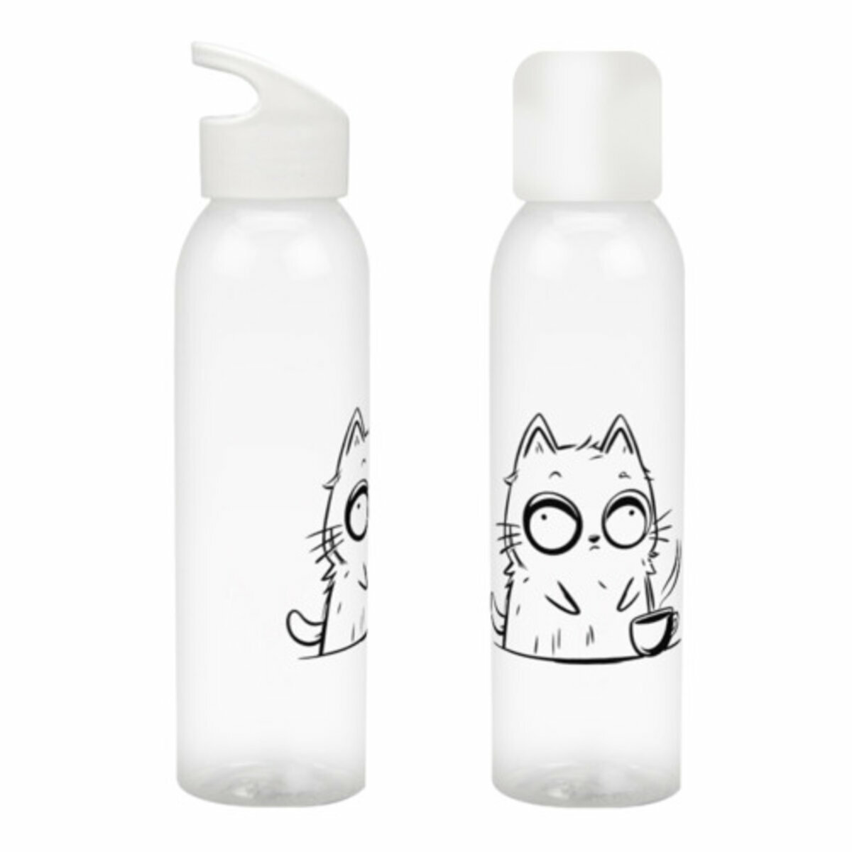 Бутылка для воды «Сонный кот с чашкой кофе (котик)» (белый)