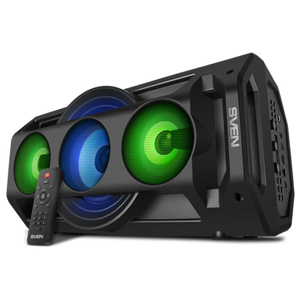 Колонка портативная Sven PS-680, 65W, Bluetooth, FM, USB, microSD, LED-дисплей, пульт, караоке, подсветка, черный, 353020