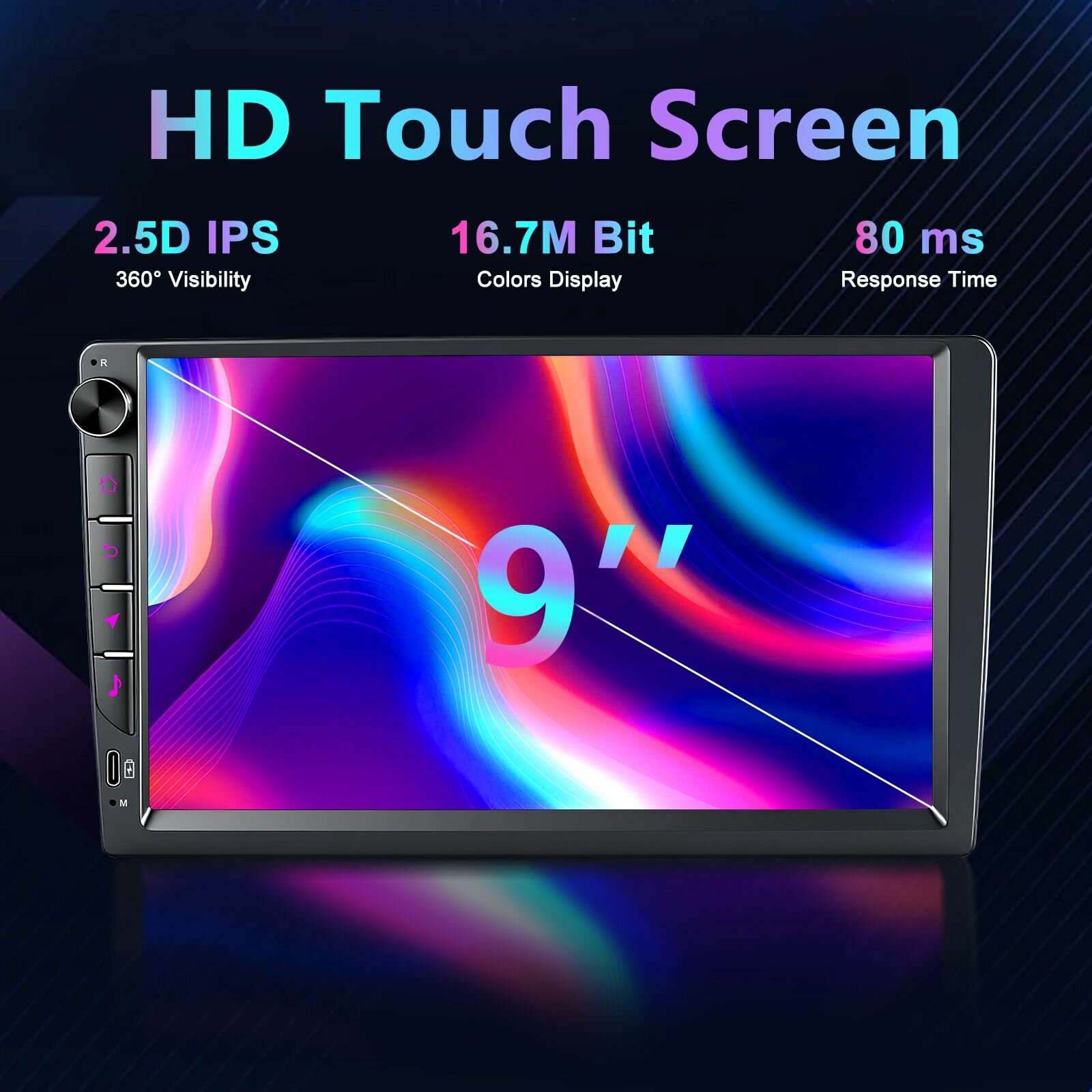 Автомобильное радио универсальное 2 Din Android, 9-дюймовый экран,2+32 ГБ Carplay Bluetooth WiFi приемник FM-радио