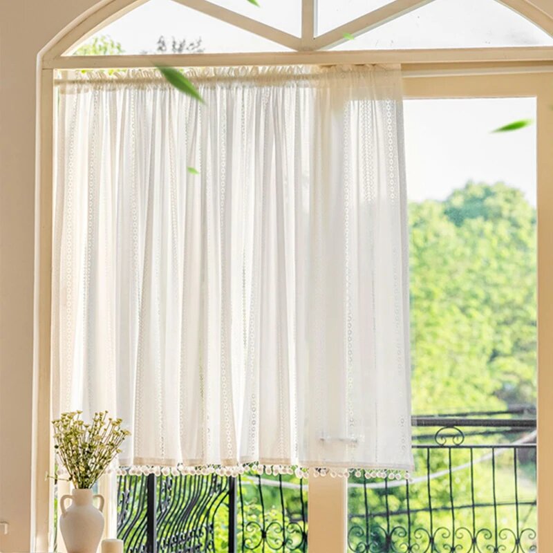 YOMDID французские волнистые кружевные шторы из полиэстера, W140xH70cm, Белый