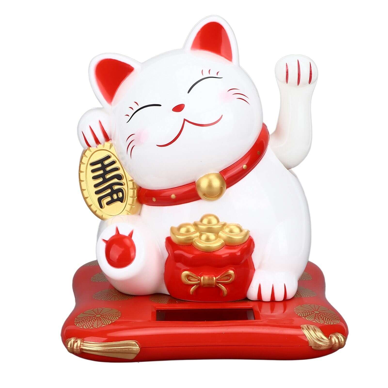 Белая фигурка манэки-нэко с функцией автоматического движения