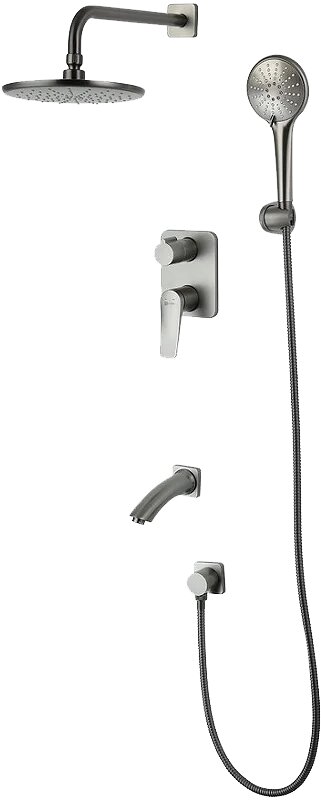 Душевой комплект Lemark Bronx LM3722GM 6 в 1, встраиваемый, с внутренней частью в комплекте, со смесителем, с изливом, с тропическим душем, латунный, матовый, душевая система