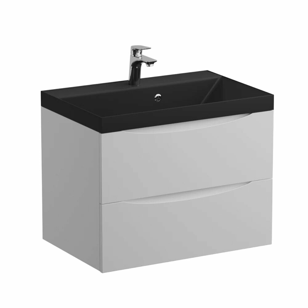 Тумба с раковиной BelBagno Marino 70 подвесная, 70 см, белая, глянцевая, из МДФ, с ящиками, раковина для ванной из камня, прямоугольная, встроенный слив-перелив