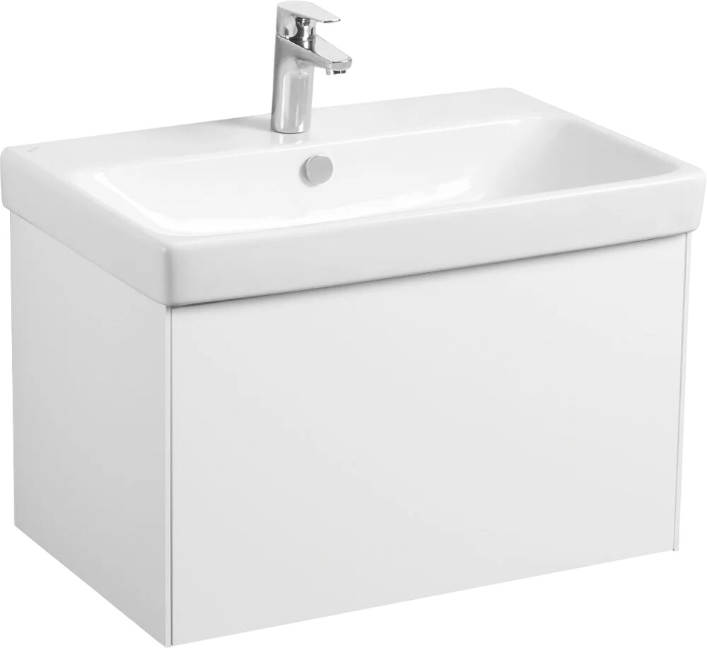 Тумба с раковиной AQUATON Асти подвесная, 70, 5 см, белая, глянцевая, из ЛДСП, с ящиками, раковина для ванной, фарфоровая, прямоугольная, встроенный слив-перелив