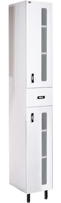 Шкаф-пенал для ванной Onika Кристалл 30.18У 30 см, белый, глянцевый, с ящиком, с дверками, фурнитура хром, из МДФ, в стиле ретро