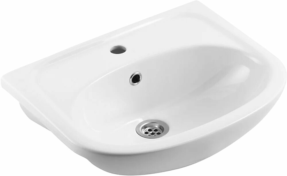 Мебельная раковина Rosa Уют 56 фаянсовая, раковина для ванной, со сливом-переливом, белая, полукруглая