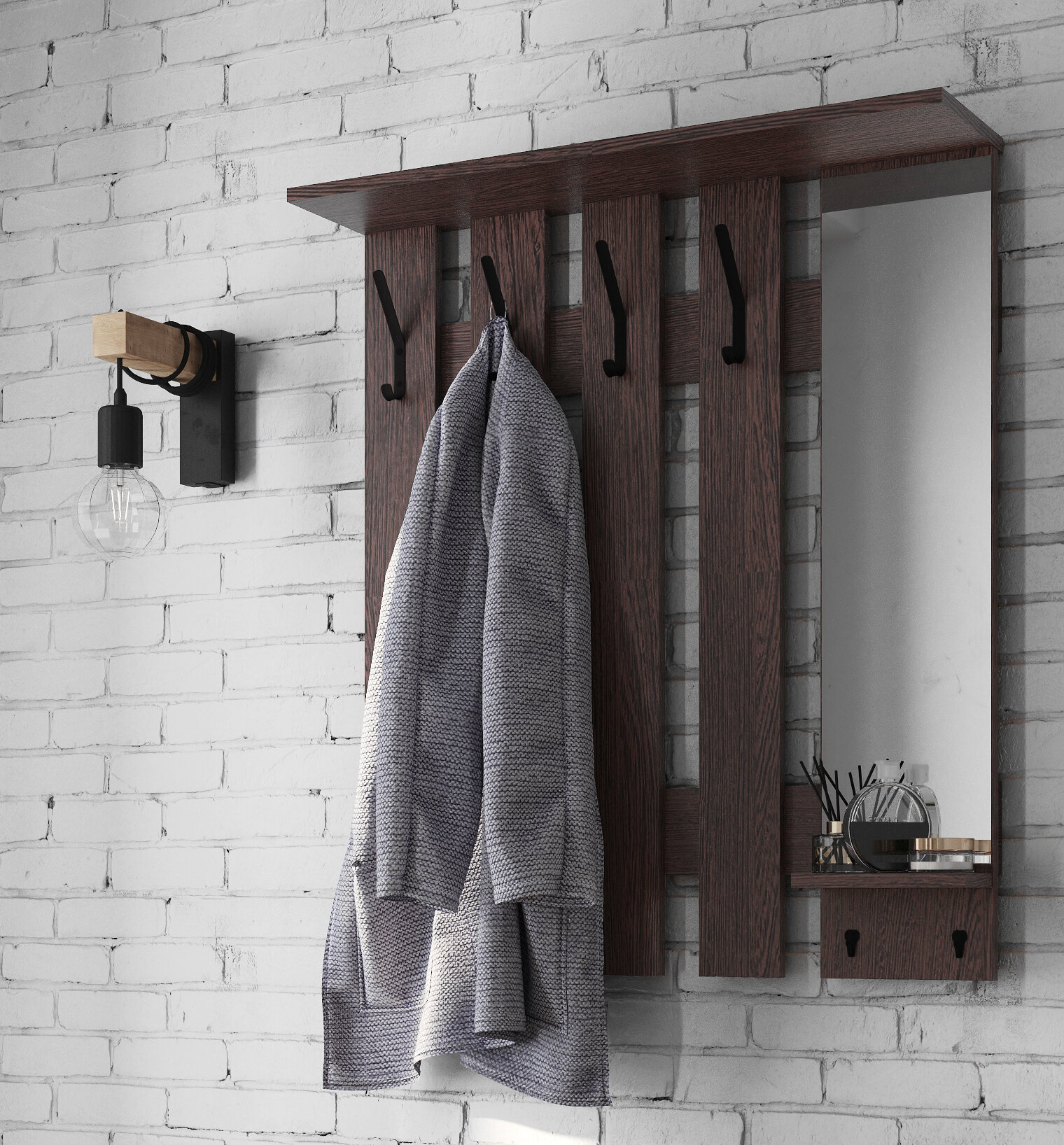 Настенная вешалка "Орион" ВНК, венге, с зеркалом, с крючками, ЛДСП, 80 см x 91,6 см x 20 см