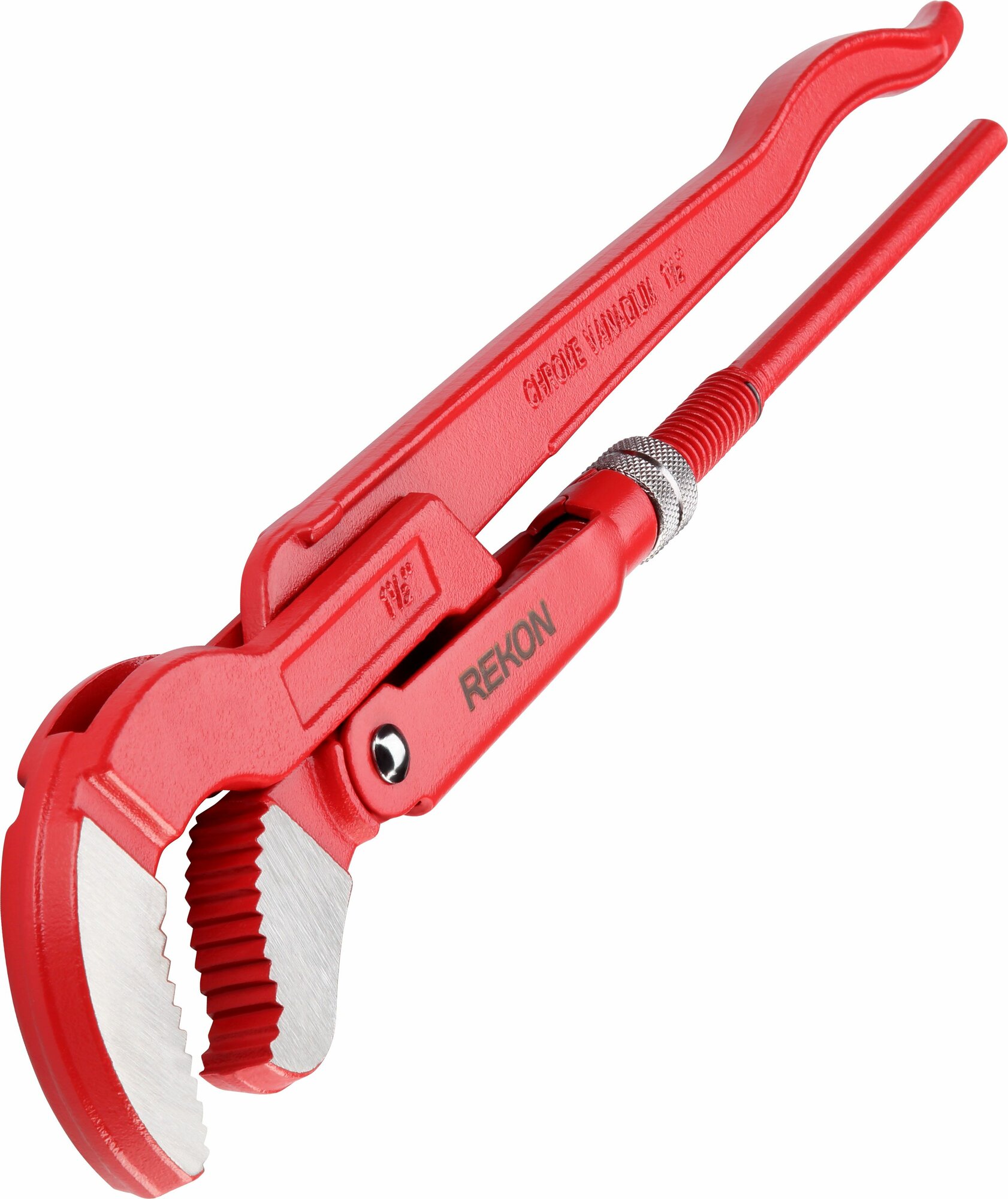 Ключ трубный (газовый) №2, рычажный, REKON 1-1/2" с S-образными губками, цельнокованый из стали CrV, сантехнический