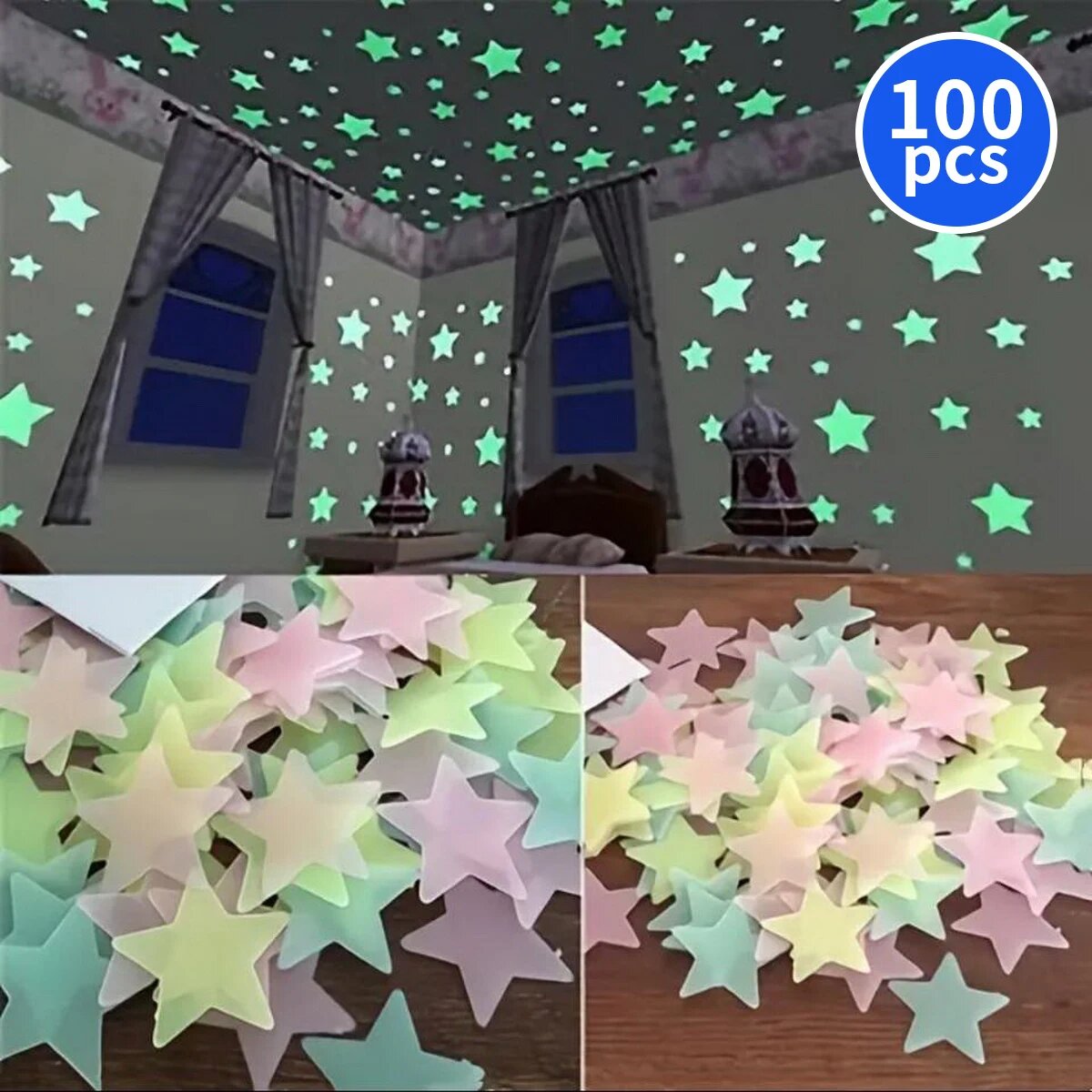 Наклейки на потолок звезды Glow in the Dark, 100 шт