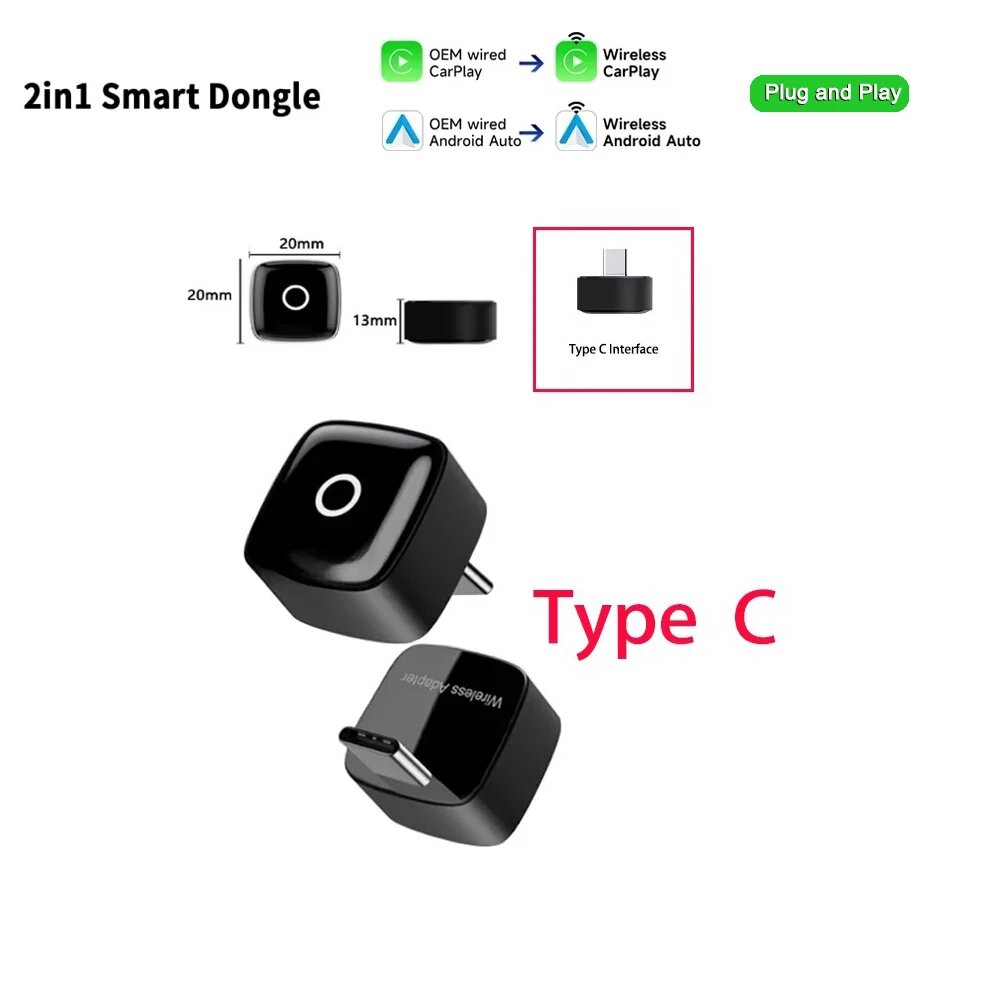 SKILLDRIVE Беспроводной адаптер Carplay Android Auto USB Type-c 2in1 Smart Dongle Plug and ZC2-4