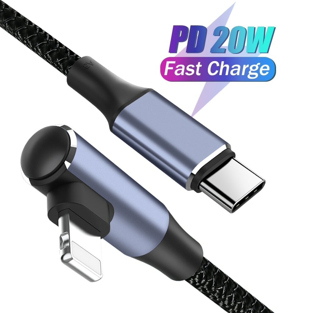 Угловой USB-кабель для iPhone14 12 Mini 11 Pro Max SE 20 Вт PD кабель для быстрой зарядки USB C на 8-контактный кабель д