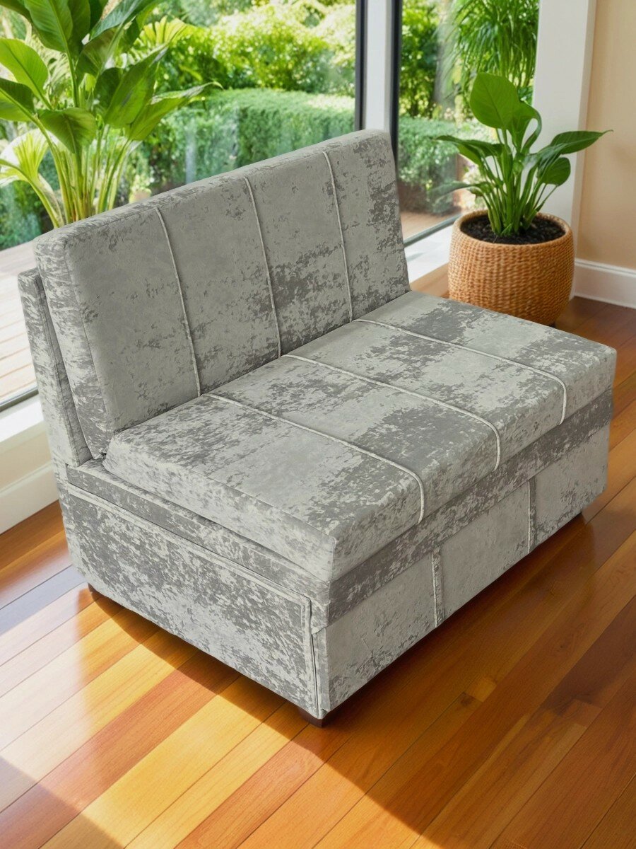 Диван-кровать "Престиж 120", без подлокотников, выкатной, с ящиком для белья, велюр, светло-серый