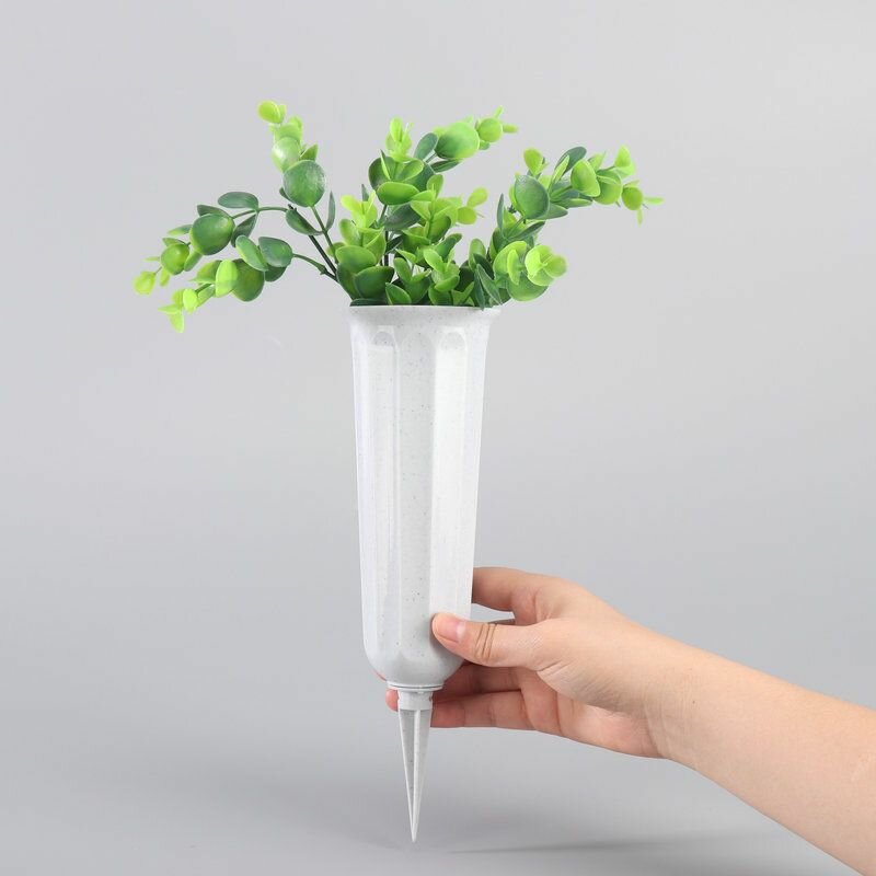 Ваза на кладбище 2шт, ритуальная пластиковая ваза для цветов, вазон светло-серый черный