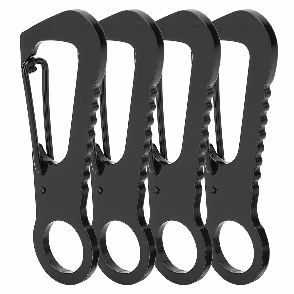 4 шт. Карабины из нержавеющей стали, многофункциональные, с D-образным кольцом, для альпинизма, с быстросъемной пряжкой для открывания бутылок и хранения ключей (черные)