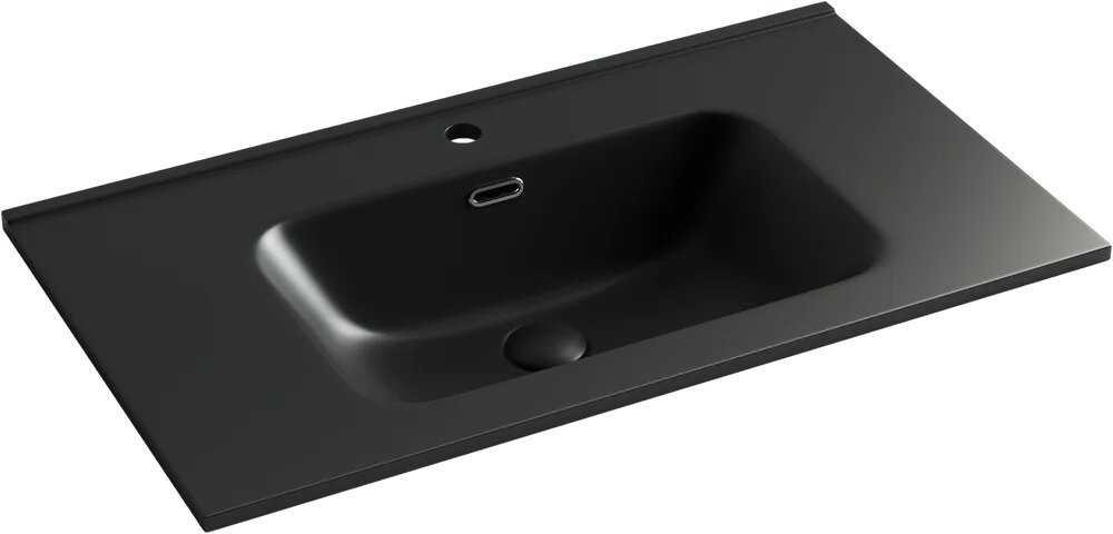 Мебельная раковина Ceramicanova Element CN7005MB 81 накладная, встраиваемая, фарфоровая, со встроенным сливом-переливом, черная, матовая, раковина для ванной, прямоугольная