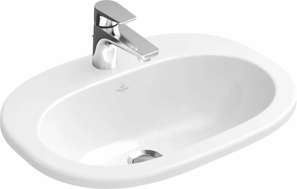 Раковина встраиваемая сверху Villeroy & Boch O.Novo 41615601 56 полувстраиваемая, 56 см, фарфоровая, раковина для ванной, белая, овальная, со сливом-переливом