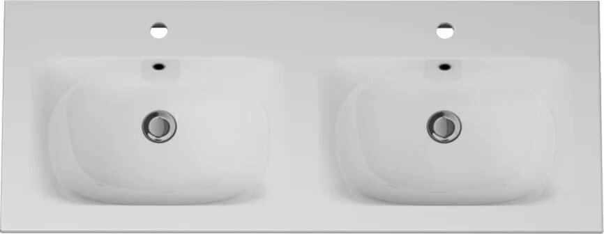 Мебельная раковина AM.PM Spirit V2.0 121 двойная, фарфоровая, раковина для ванной, на 2 смесителя, со сливом-переливом, белая, прямоугольная