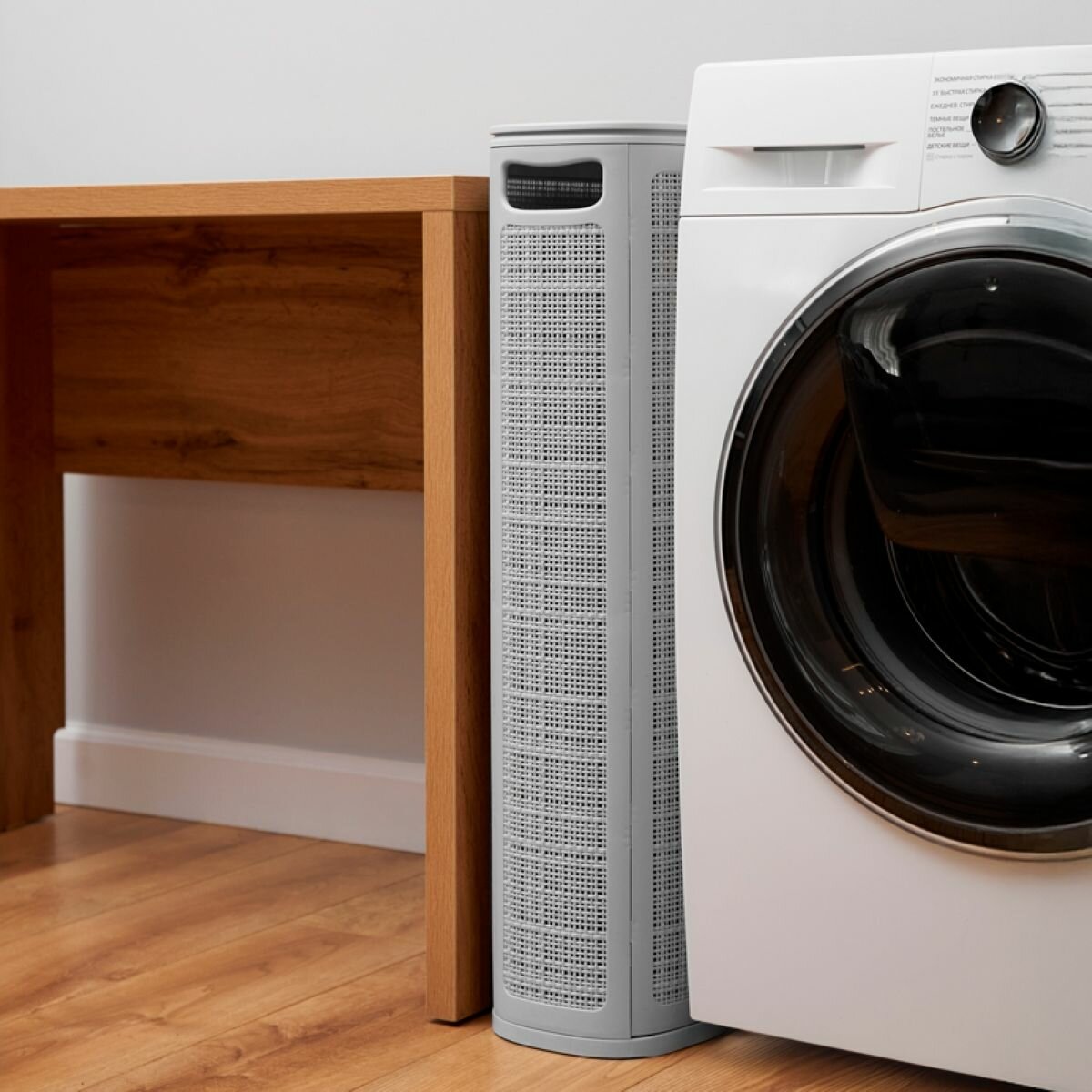 Плетёная корзина для белья Лён 60л (430 200 800мм) (серый)