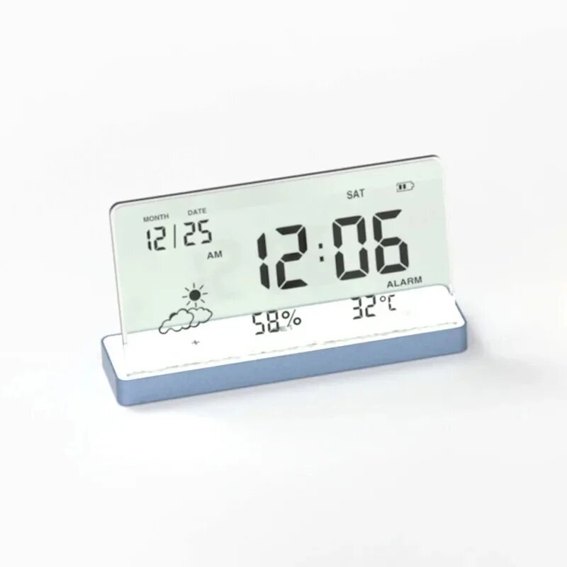 Цифровые прозрачные часы с подставкой, Blue Base