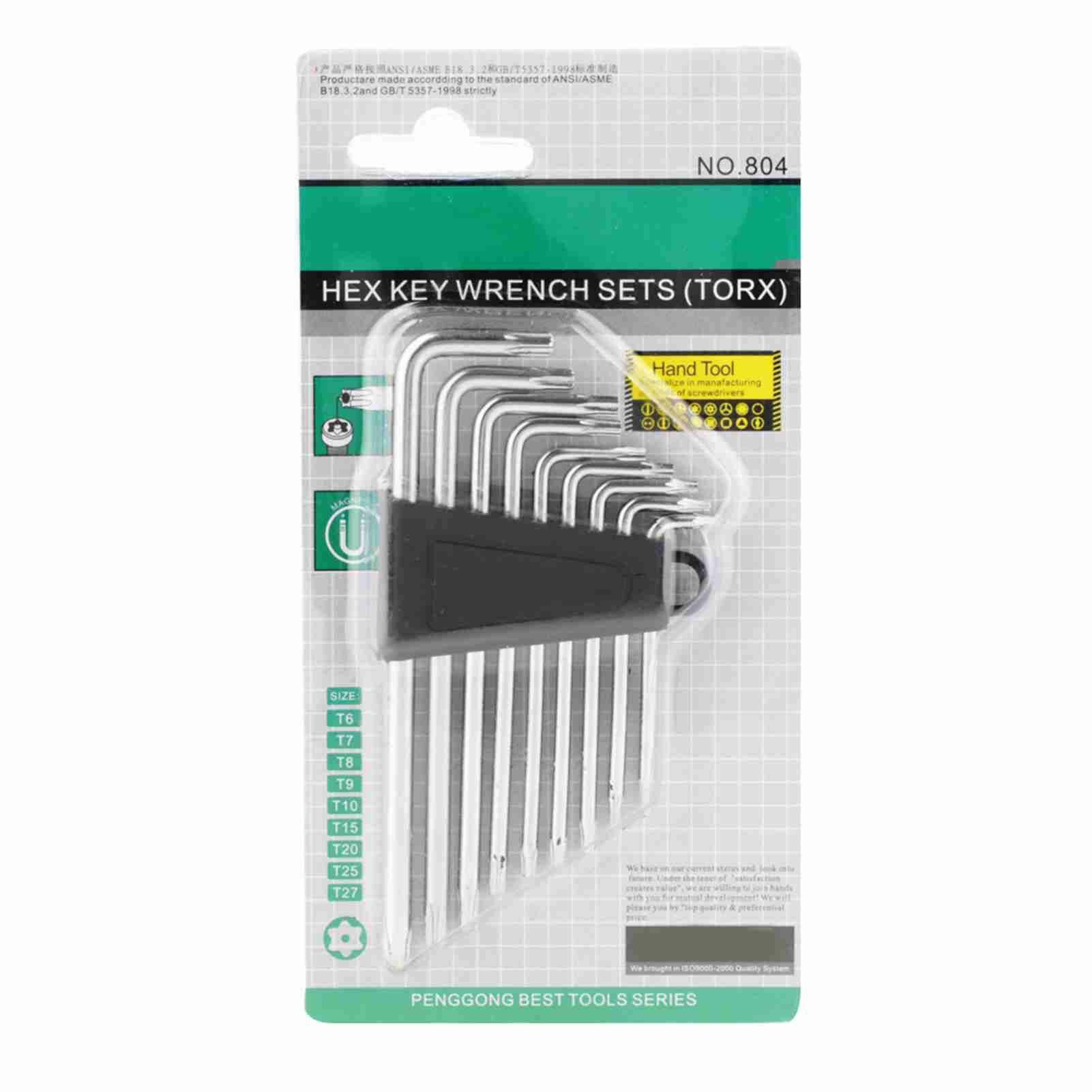 9 шт. комплект маленьких звездообразных ключей L-образной формы для крепежа T6-T27, прочный хром-ванадиевый сталь