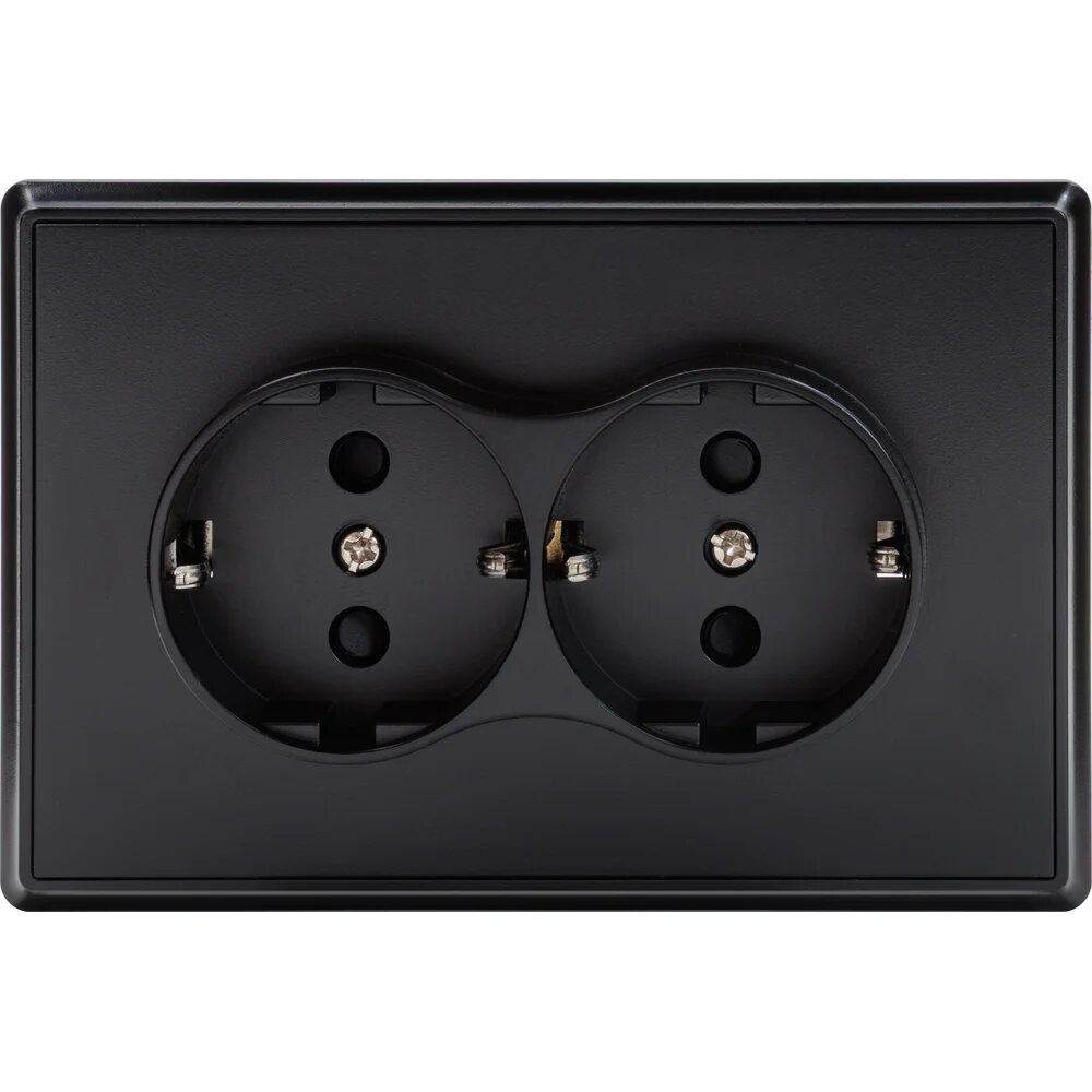 2-местная силовая розетка ENCORE скрытого монтажа с заземлением и шторками черная в сборе ALTECH 2SB 07365