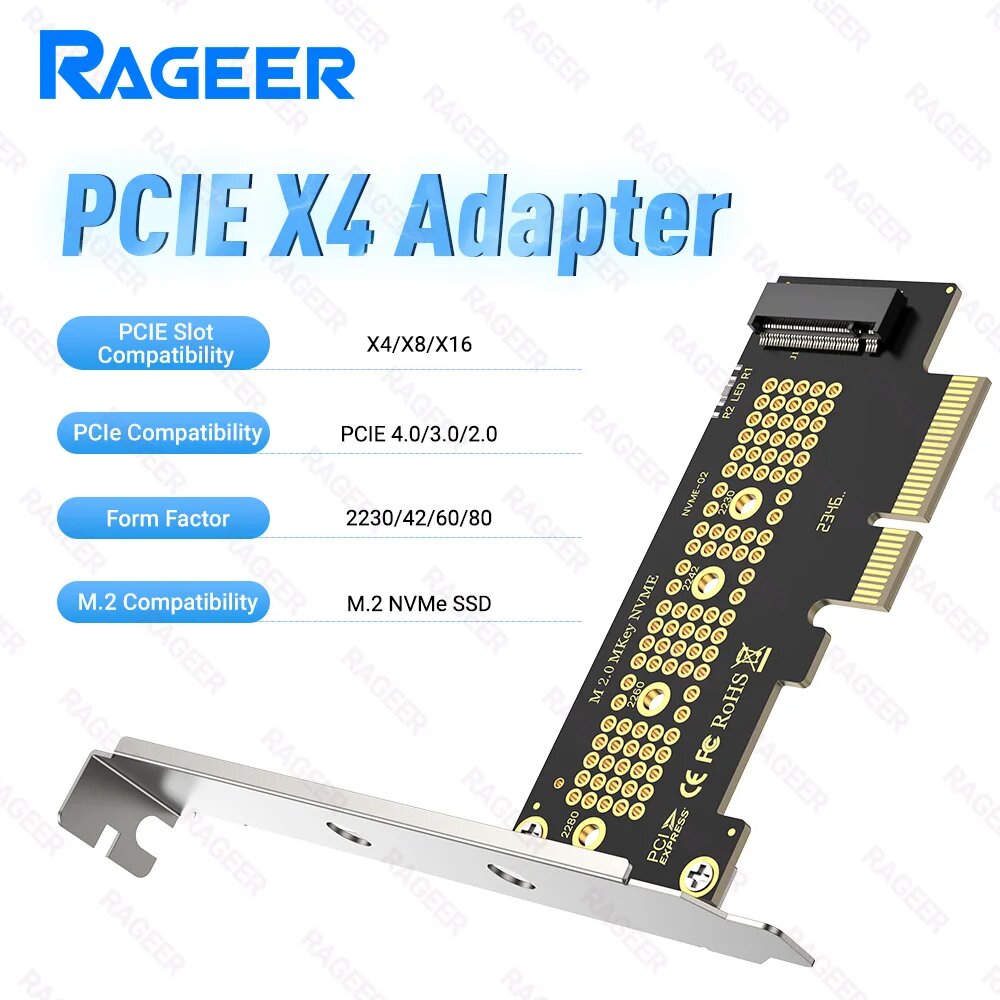 RAGEER PCIe X4 Адаптер для M.2 NVMe SSD